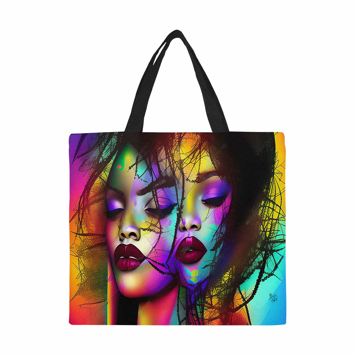 Canvas tote bag, Large, Black Faces, Set 1, design 56 – MaayeeArt